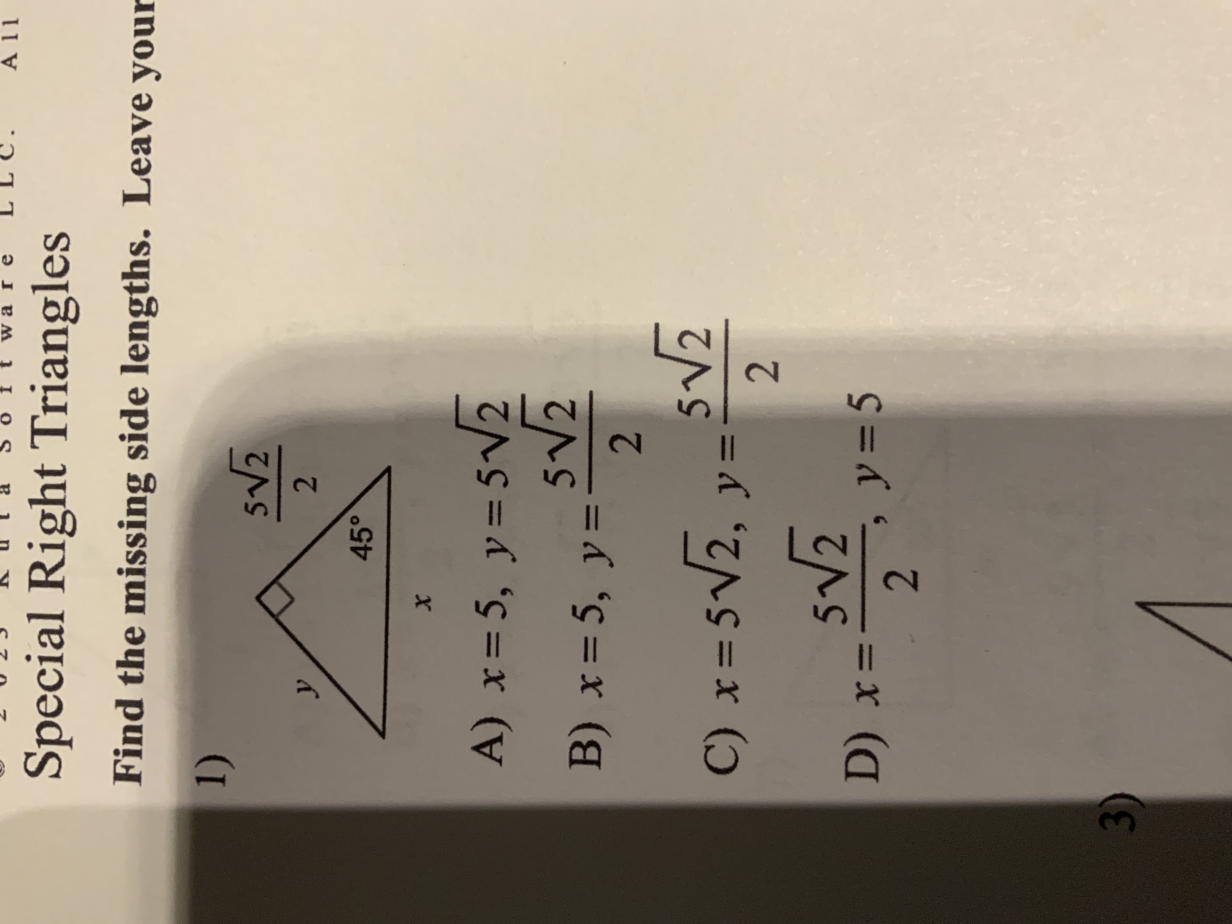 Solved Special Right Triangles Find The Missing Side Chegg