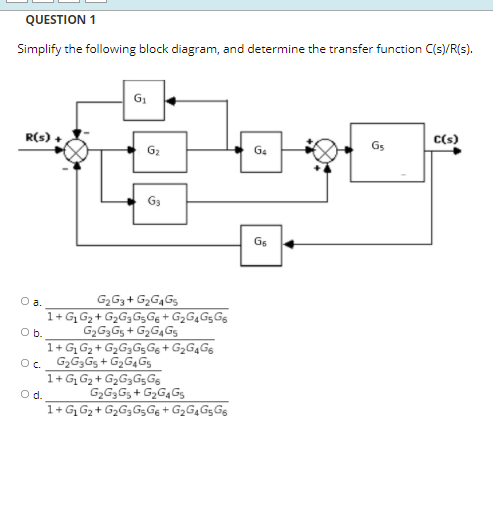 Solved QUESTION 1 Simplify the following block diagram, and | Chegg.com