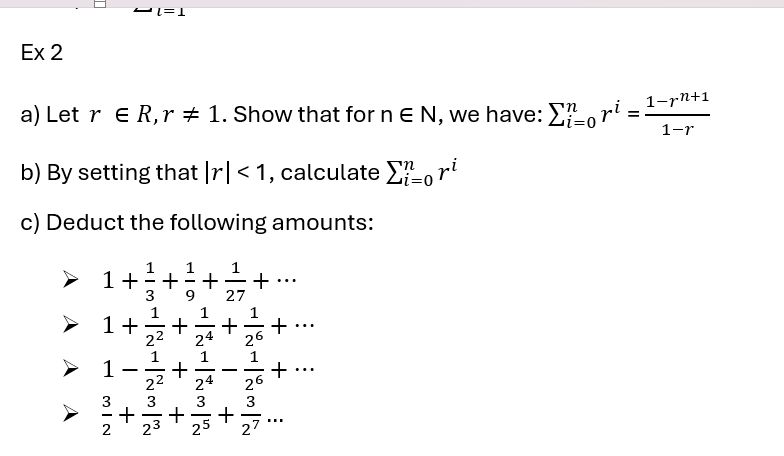 Solved Show me the steps to solve Ex 2a) ﻿Let r in R,r≠1. | Chegg.com