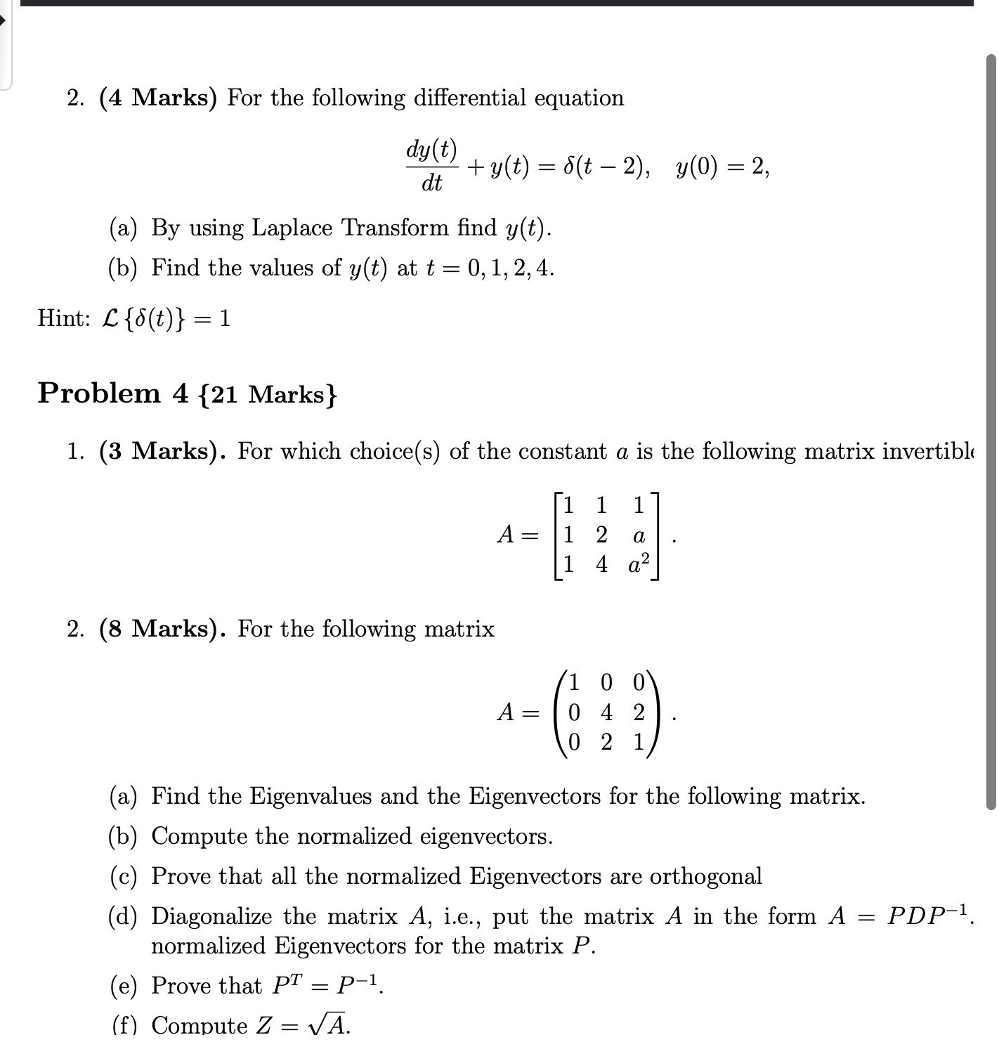 Solved 2. (4 Marks) For the following differential equation | Chegg.com