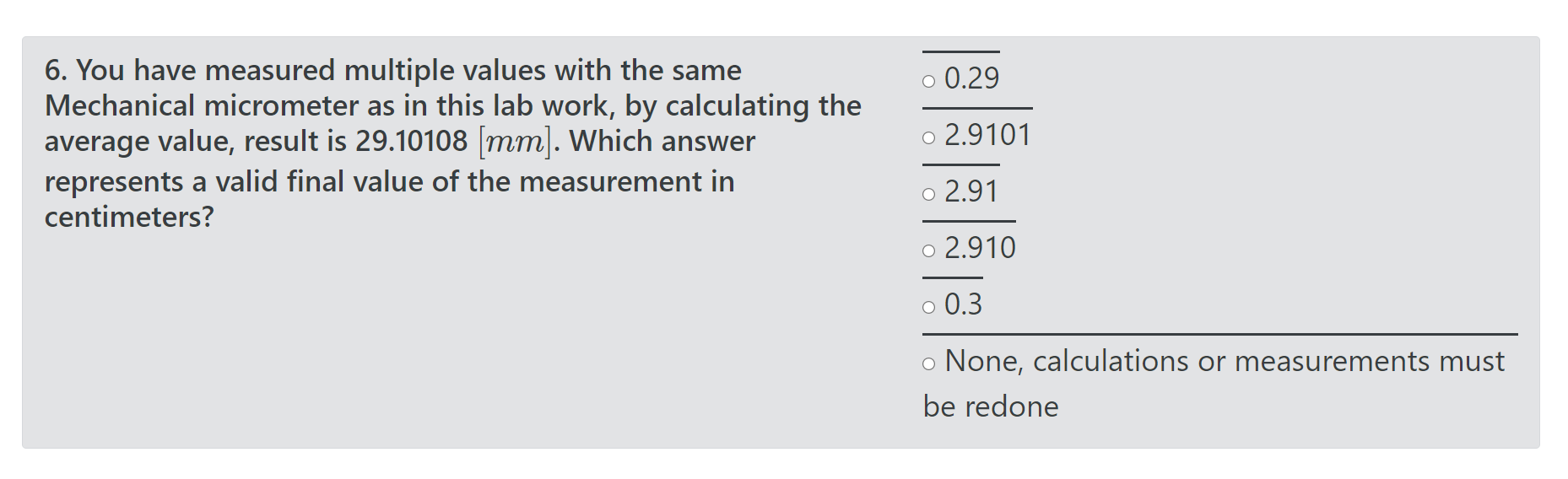 Solved o 0.29 6. You have measured multiple values with the | Chegg.com