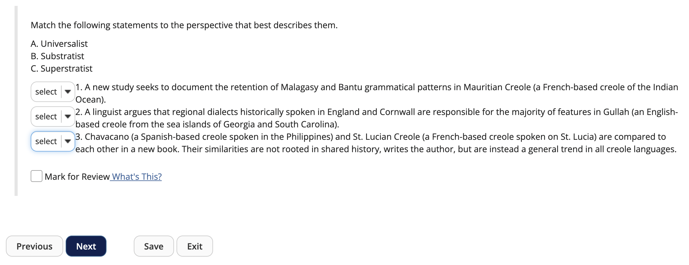 Match the following statements to the perspective | Chegg.com