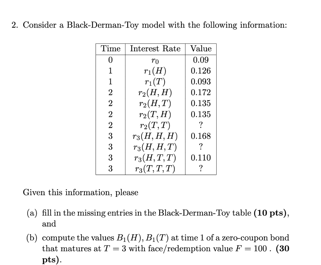 2. Consider a Black-Derman-Toy model with the | Chegg.com