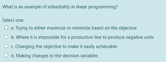 Solved What is an example of infeasibility in linear | Chegg.com