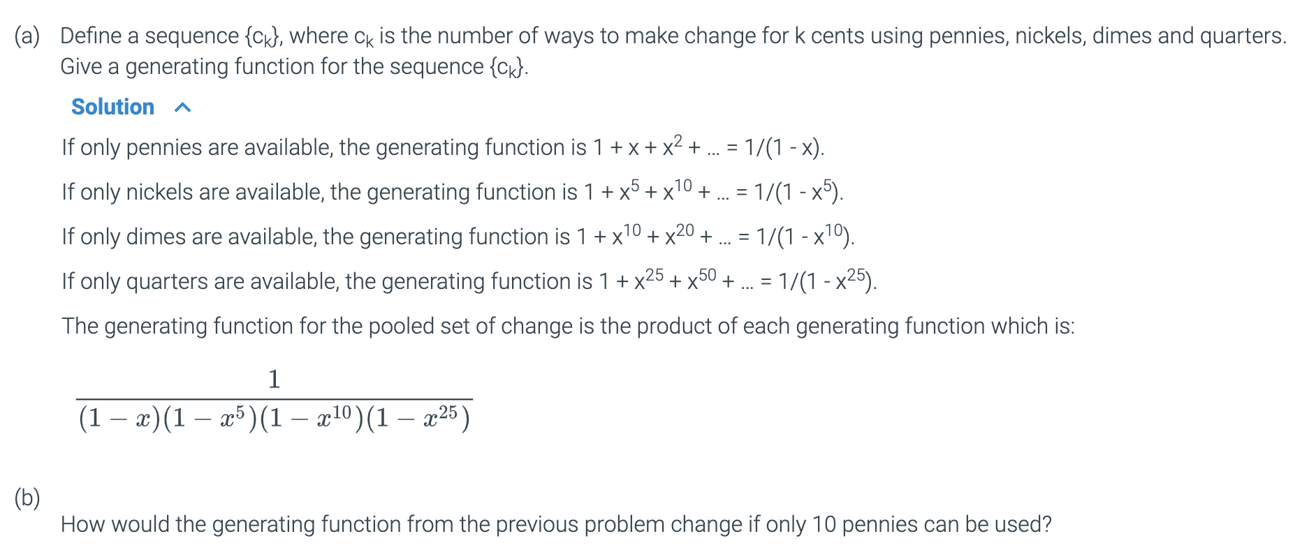 Solved (a) Define a sequence {ck), where ck is the number of | Chegg.com