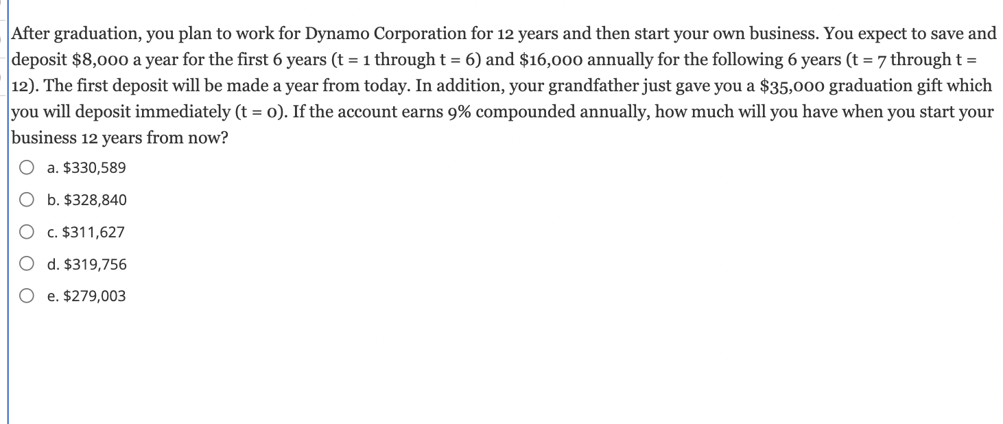 Solved After graduation, you plan to work for Dynamo | Chegg.com