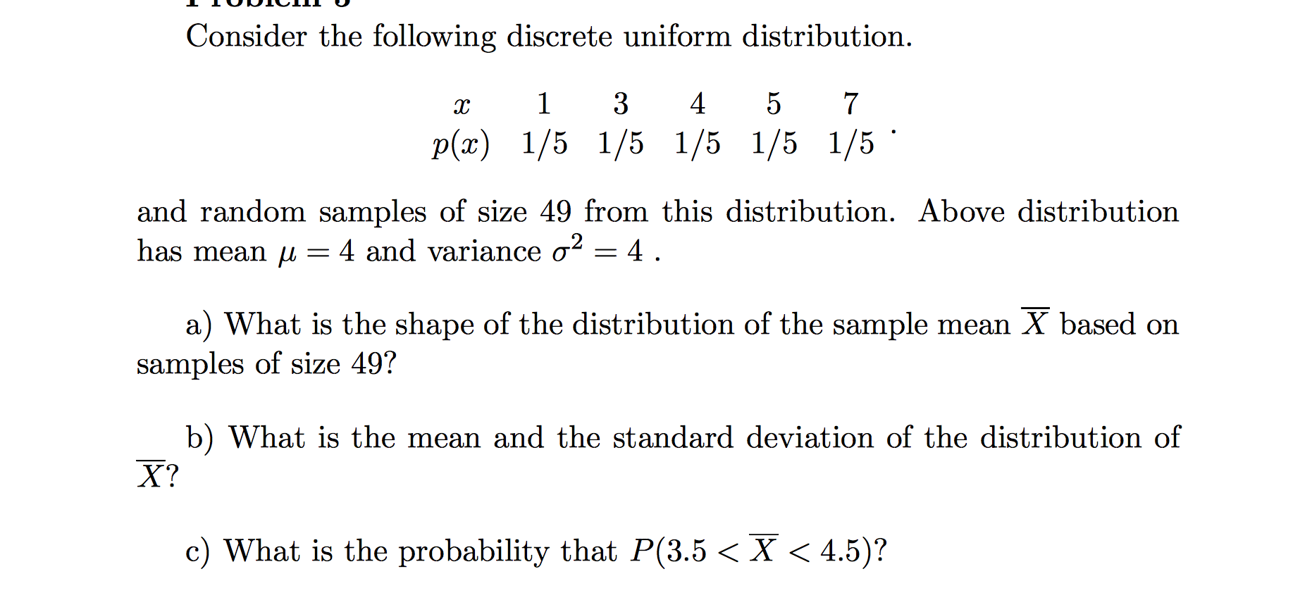 Solved Consider the following discrete uniform distribution. | Chegg.com