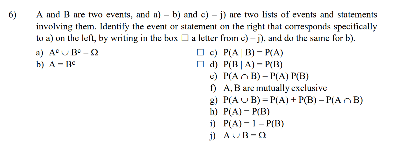 Solved A and B are two events, and a)−b ) and c ) - j) are | Chegg.com