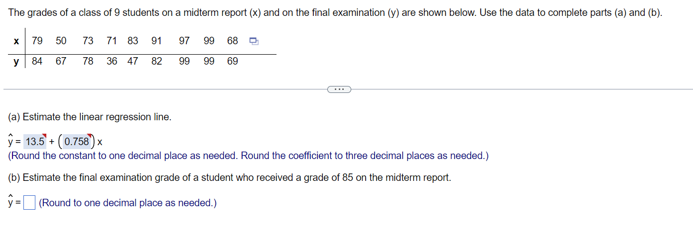 Solved (a) Estimate the linear regression line. | Chegg.com