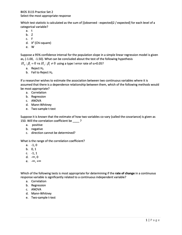 Solved Select the most appropriate response Which test | Chegg.com