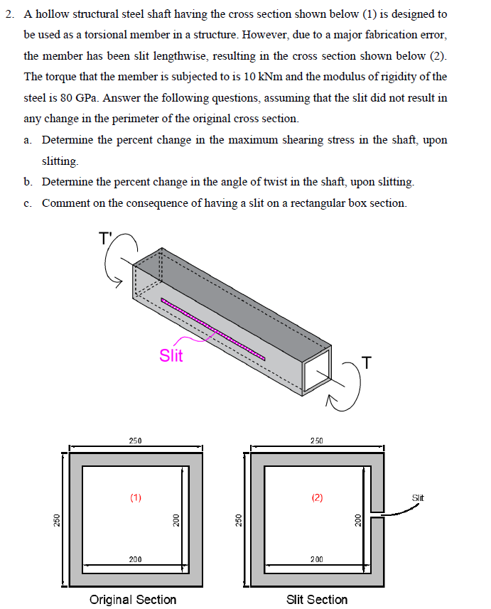 Solved 2. A hollow structural steel shaft having the cross | Chegg.com