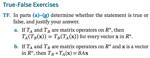 Solved True-False Exercises TF. In parts (a)-(g) determine | Chegg.com
