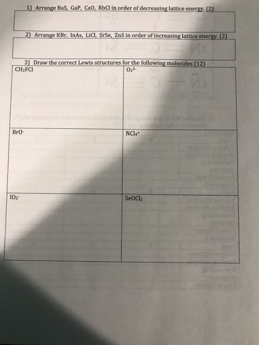 Solved 1) Arrange Bas, GaP, CaO, RbCl in order of decreasing | Chegg.com