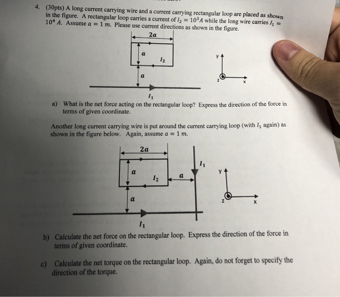 Solved 4. (30pts) A long current carrying wire and a current | Chegg.com