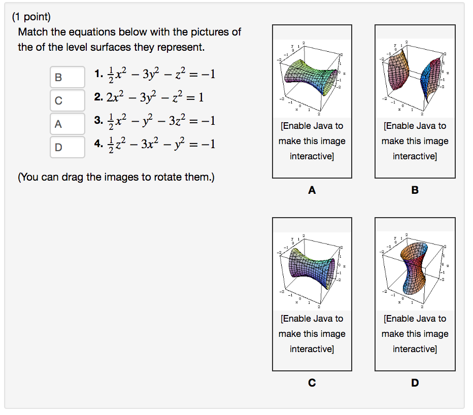 Solved (1 point) Match the equations below with the pictures | Chegg.com