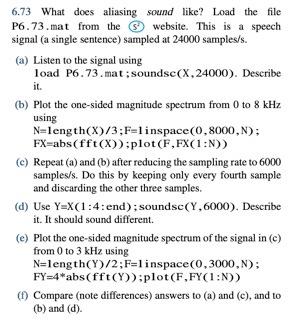 Solved 6.73 What does aliasing sound like? Load the file | Chegg.com
