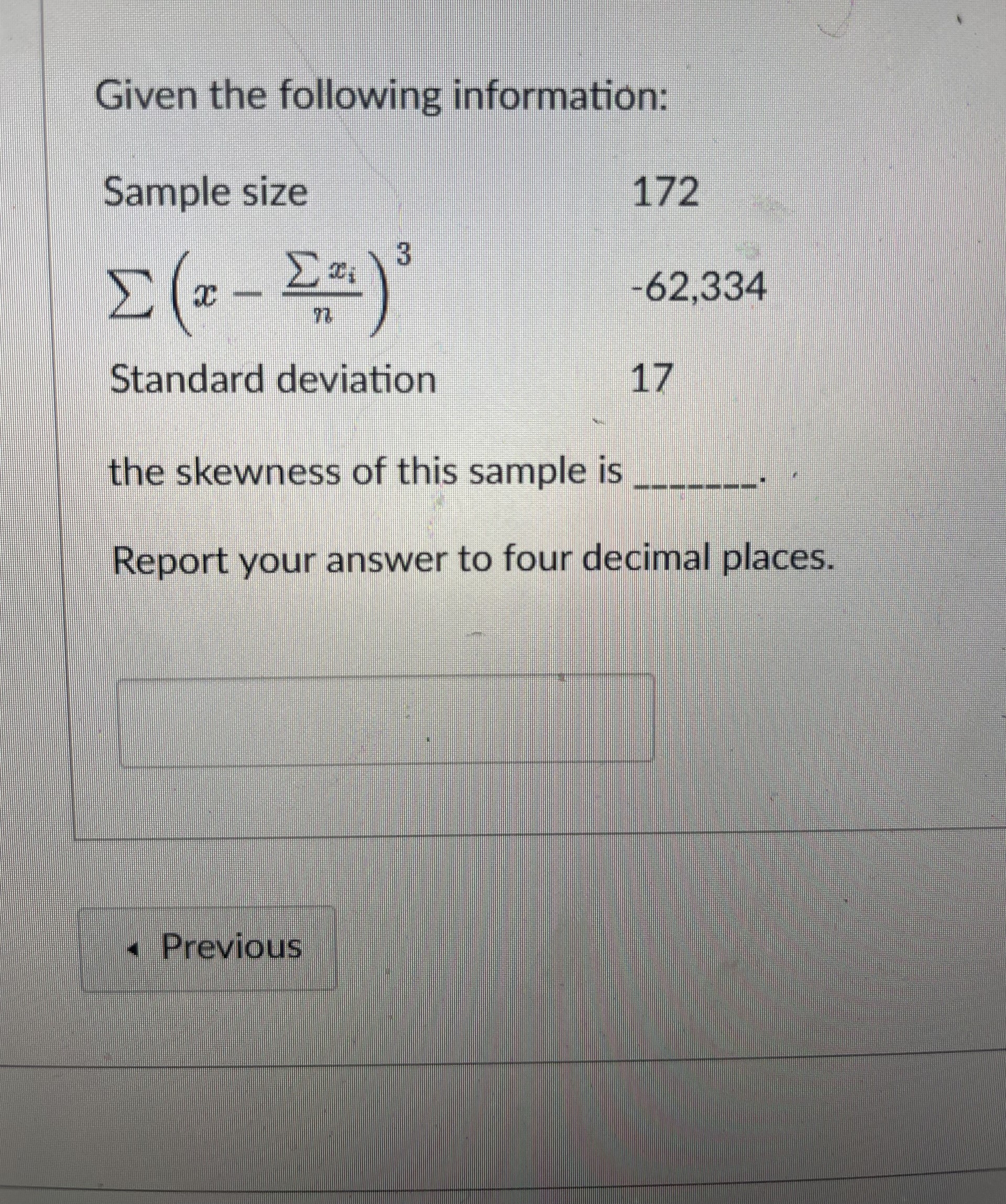Solved Given the following information: Sample size 172 | Chegg.com