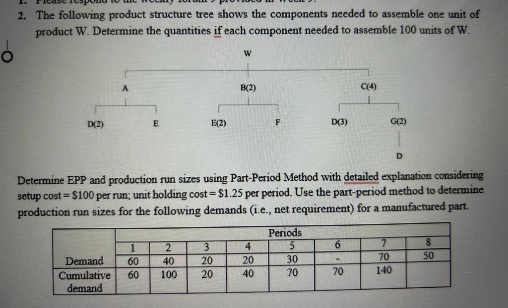 Solved 2. The following product structure tree shows the | Chegg.com