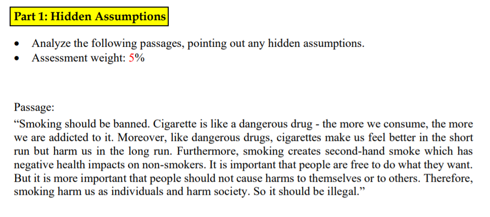 Solved Part 1: Hidden Assumptions • Analyze the following | Chegg.com