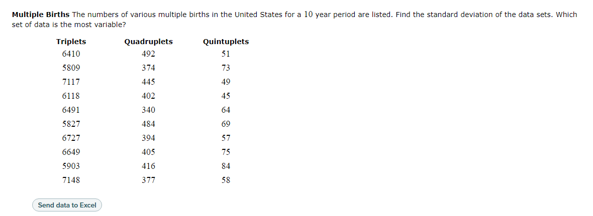 Solved 1. Find the standard deviation of the triplets data. | Chegg.com