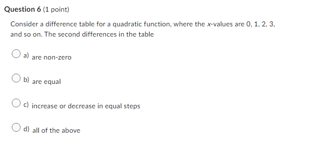 Solved Consider a difference table for a quadratic function, | Chegg.com