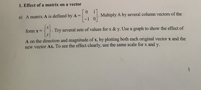 Solved 1. Effect of a matrix on a vector 0 Multiply A by | Chegg.com