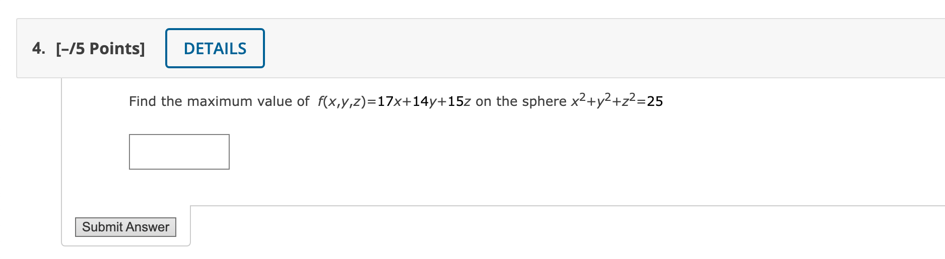 Solved Find the maximum value of f(x,y,z)=17x+14y+15z on the | Chegg.com