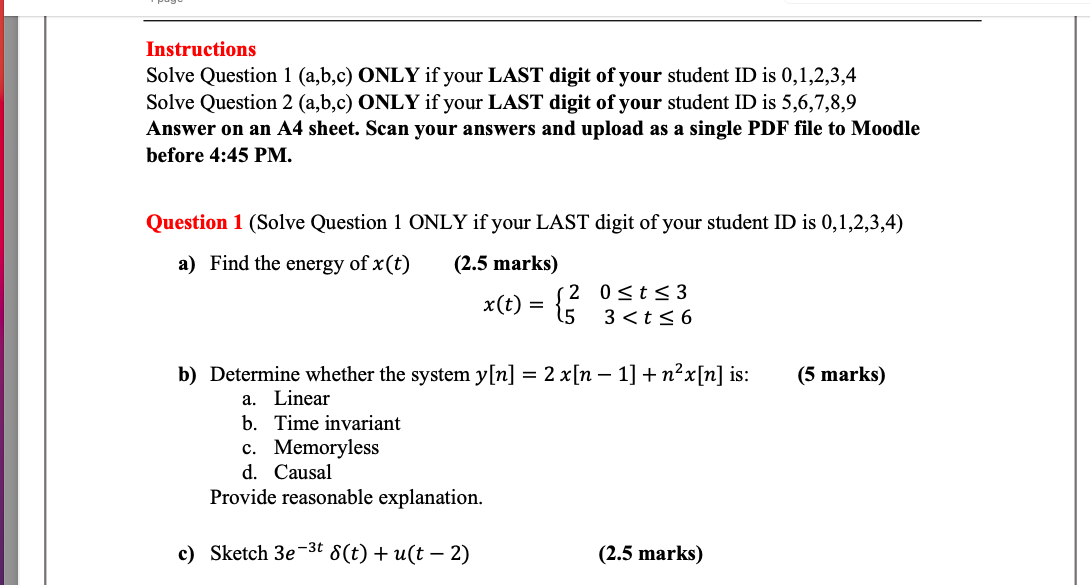 Solved Instructions Solve Question 1 (a,b,c) ONLY if your | Chegg.com