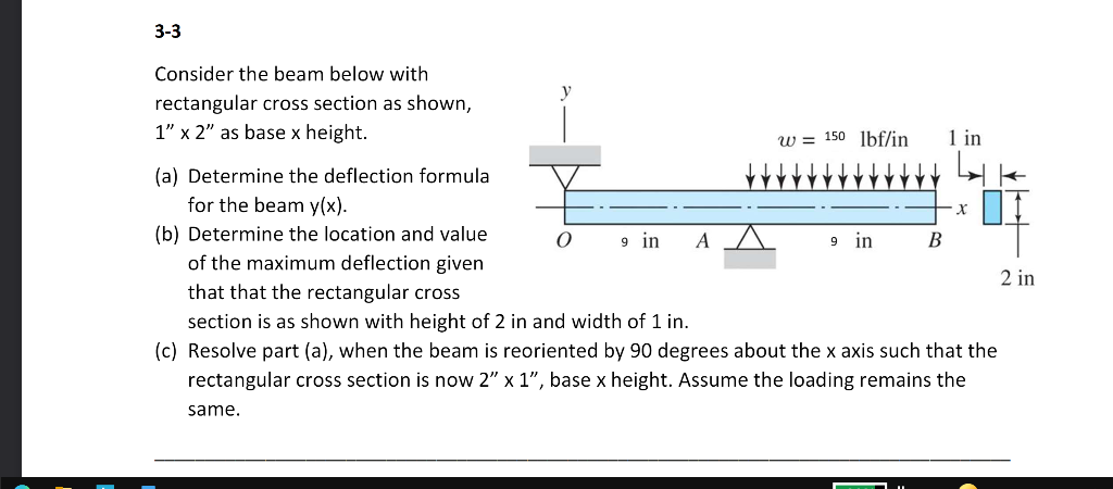 Solved 3-3 y Consider the beam below with rectangular cross | Chegg.com
