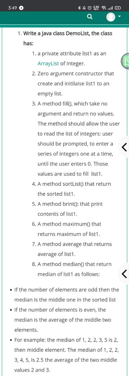 Solved 3:49 *A 2:00 ... 29 1. Write a Java class DemoList, | Chegg.com