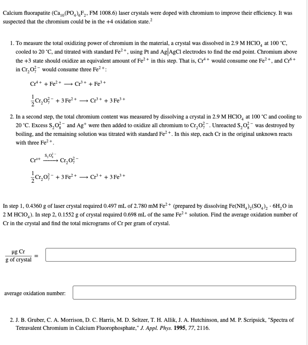 Solved Calcium fluorapatite (Ca,,(PO2)F2, FM 1008.6) laser | Chegg.com