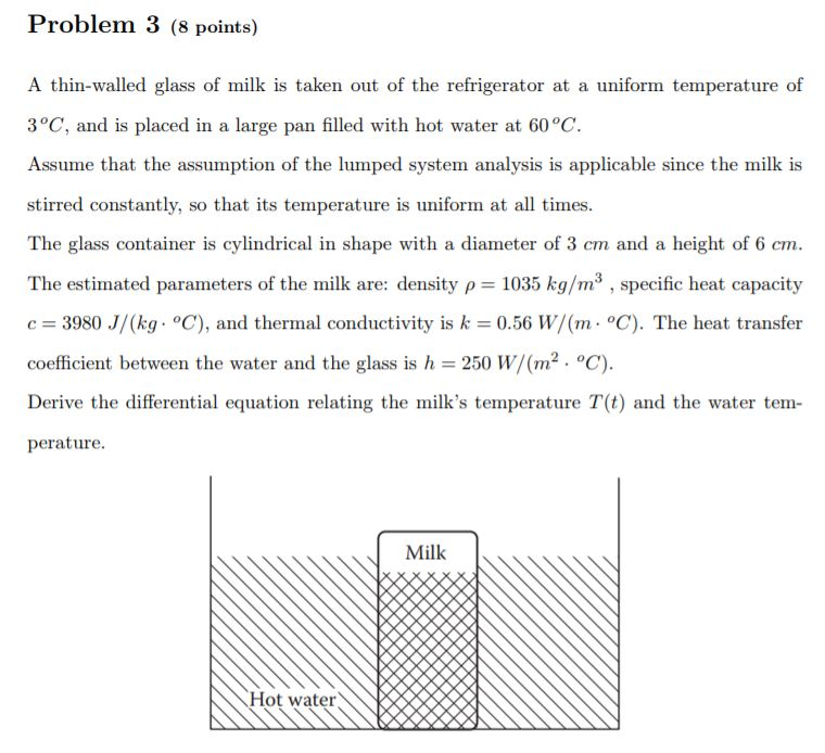 Solved Problem 3 (8 points) A thin-walled glass of milk is | Chegg.com