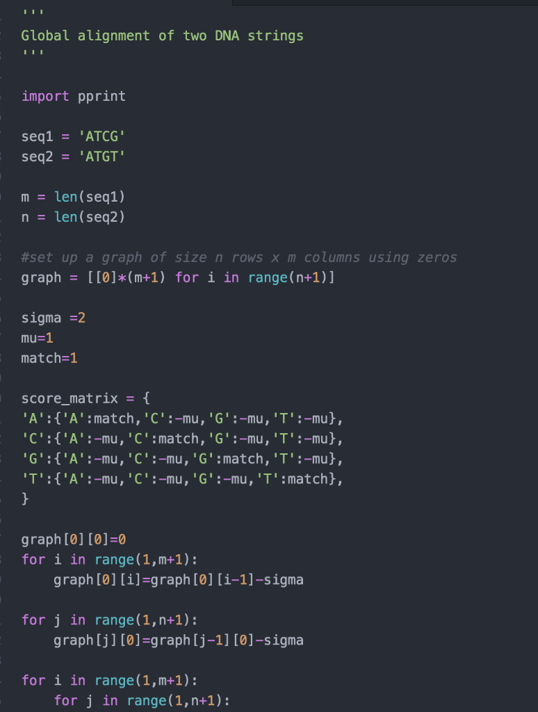 Solved Hi I have a global sequence alignment code on python | Chegg.com