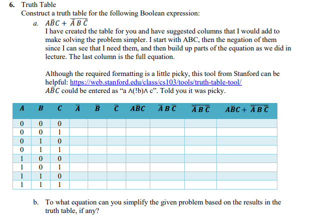 Solved Truth Table Construct a truth table for the following | Chegg.com