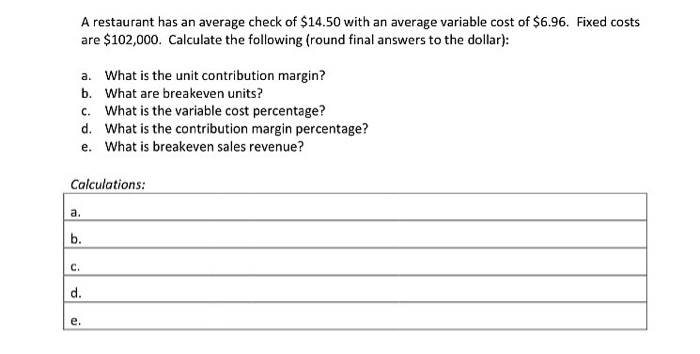 Solved A restaurant has an average check of $14.50 with an | Chegg.com