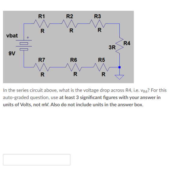 Solved R1 R2 R3 R R 20 R vbat R4 3R 9V R7 R6 R5 R R R In the | Chegg.com