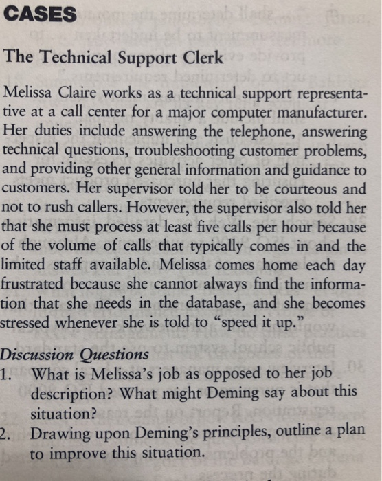 Solved CASES The Technical Support Clerk Melissa Claire | Chegg.com