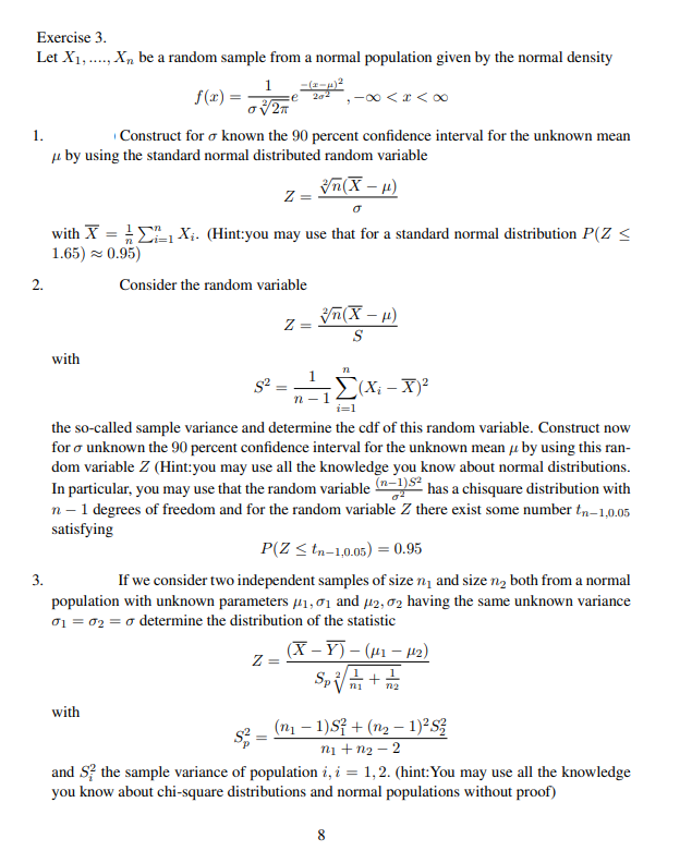 Exercise 3. Let X1,….,Xn be a random sample from a | Chegg.com
