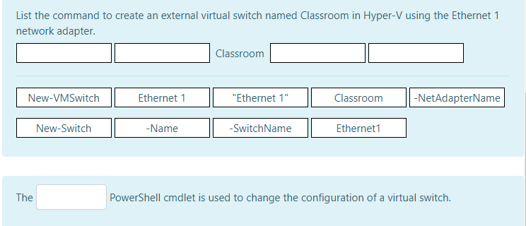 Solved List the command to create an external virtual switch | Chegg.com