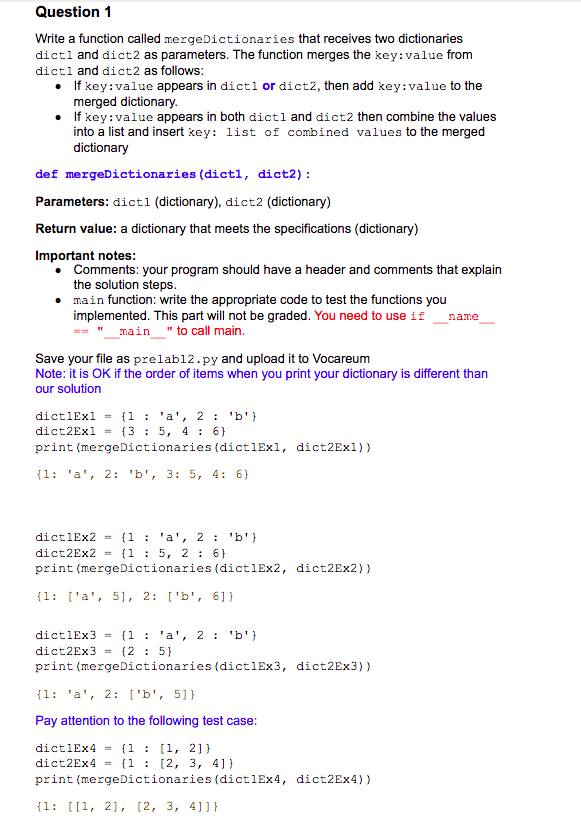 Solved Write a function called mergeDictionaries | Chegg.com