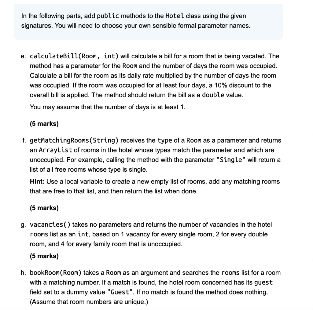 Solved b. In the class Hotel add two private fields: - | Chegg.com