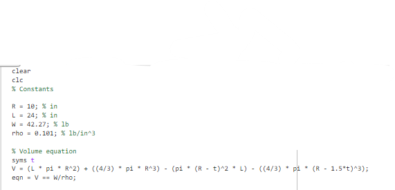 Solved clear cle \% Constants R=10;% in L=24;% in | Chegg.com