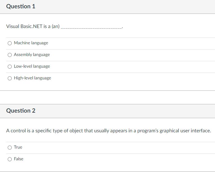 Solved Visual Basic.NET is a (an) Machine language Assembly | Chegg.com