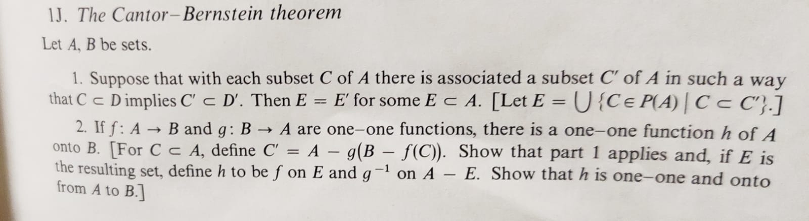 Solved 1J. The Cantor-Bernstein theorem Let A,B be sets. 1. | Chegg.com