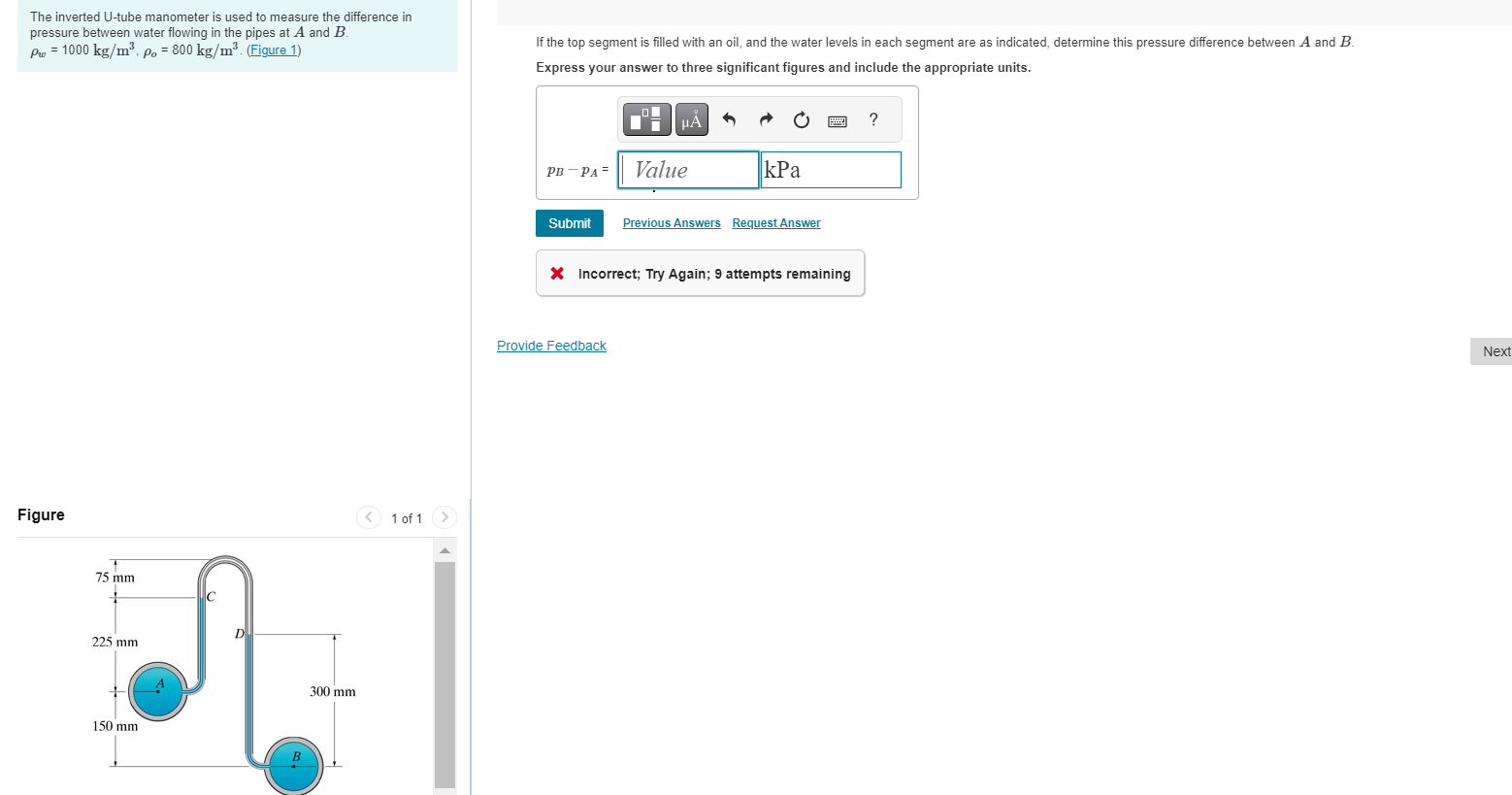 Solved The inverted U-tube manometer is used to measure the | Chegg.com