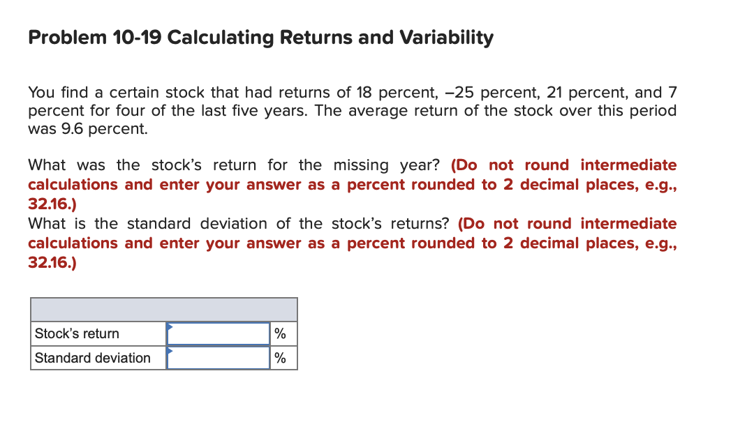 Solved Problem 10-19 Calculating Returns and Variability You | Chegg.com