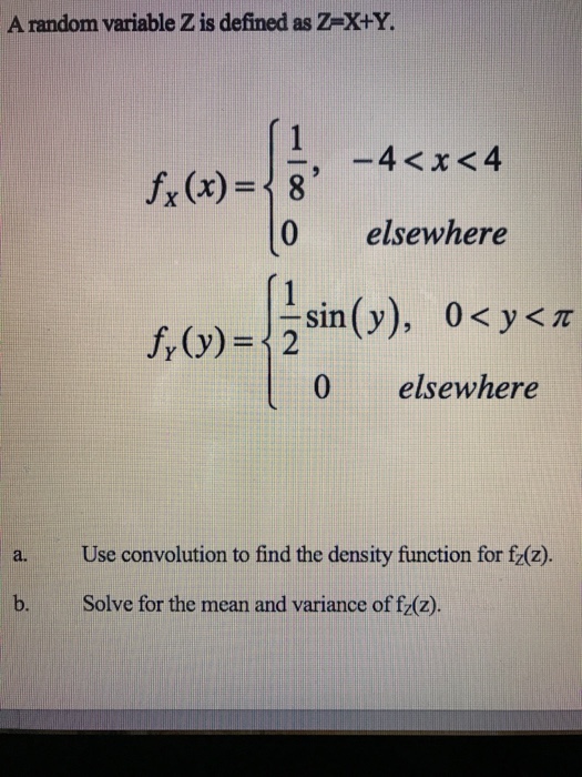 Solved A random variable Z is defined as Z = X+Y. f_x(x) | Chegg.com