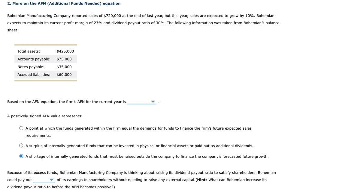 Solved 2. More on the AFN (Additional Funds Needed) equation | Chegg.com