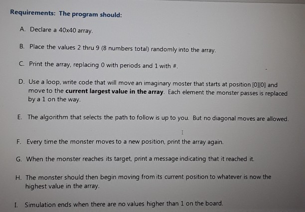 Solved Monster ARray Summary: Write a program that shows the | Chegg.com