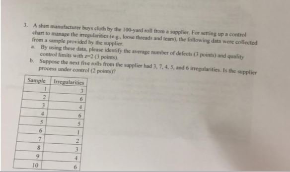 Solved 3. A shirt manufacturer buys cloth by the 100-yard | Chegg.com